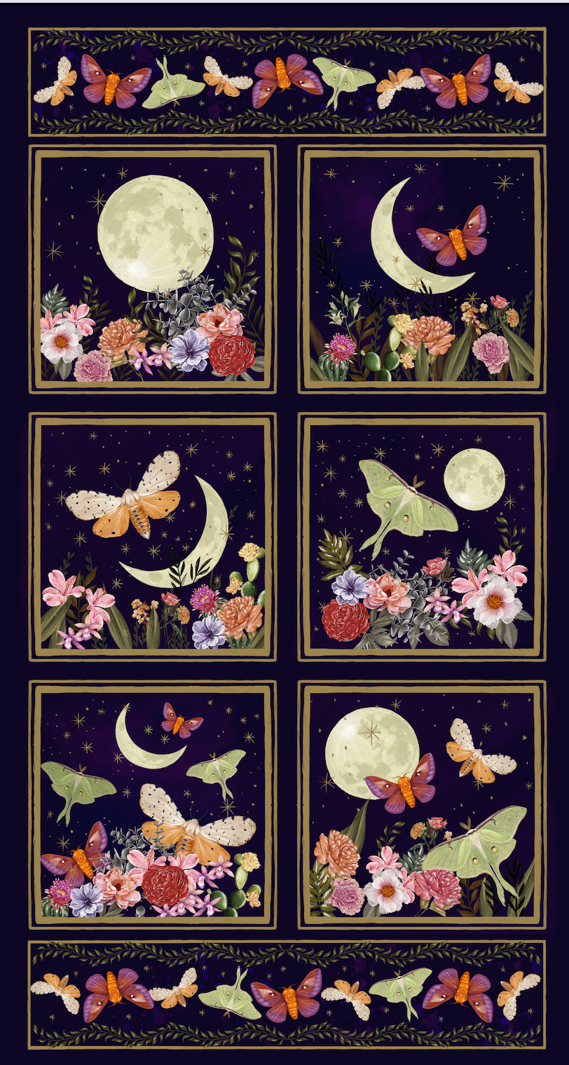 Midnight Rendezvous by Raquel Maciel 24" Panel Moths with Flower and M ...