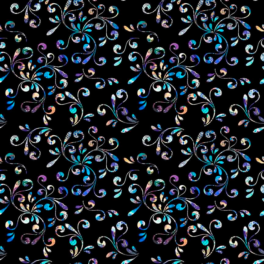 Fantasia by Dan Morris Floral Swirl Black 30970J Cotton Woven Fabric ...