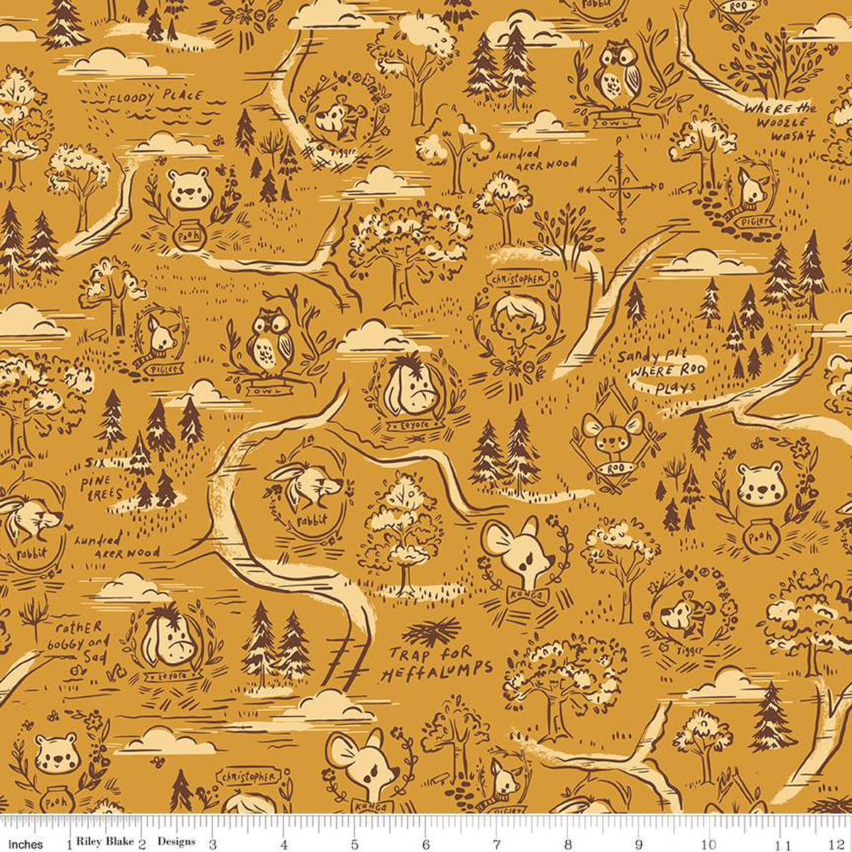 100 Aker Woods by Jill Howarth Map Gold C15171-GOLD Cotton Woven Fabri ...