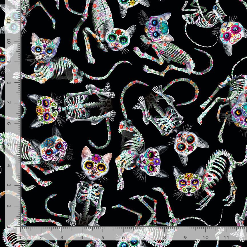 Day of the Dead Family Album Skeleton Cats Tossed CAT-CD3602-BLACK Cot ...
