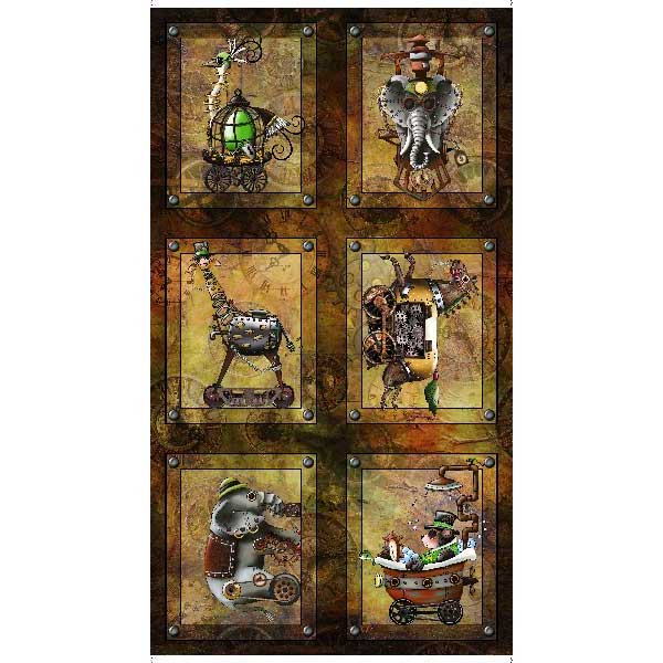 Steampunk Express by Desiree's Designs 24" Block Panel 29065A Cotton W ...
