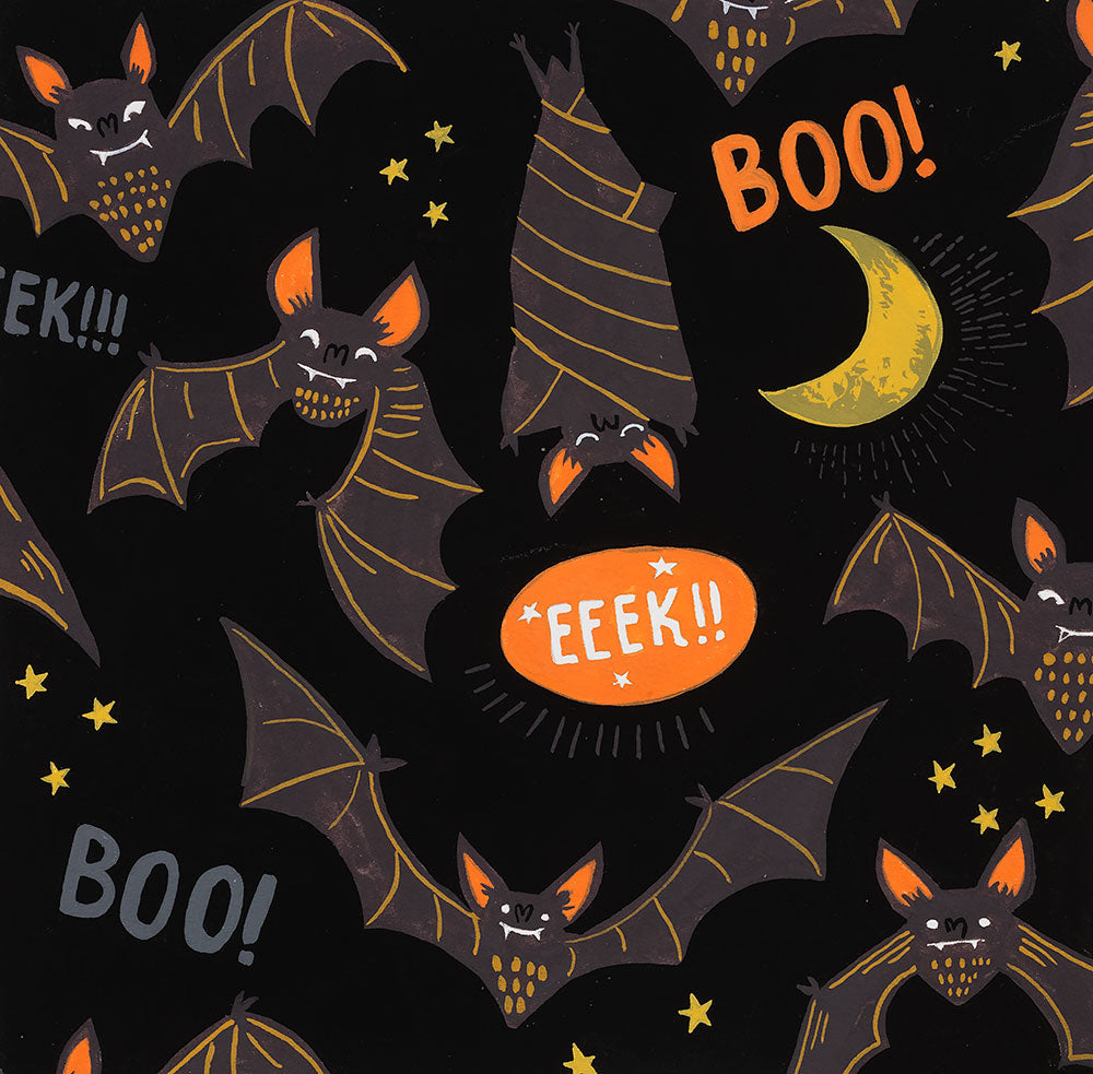 Haunted House Boo! Eek! Bats! Black 8974c Cotton Woven Fabric – The ...