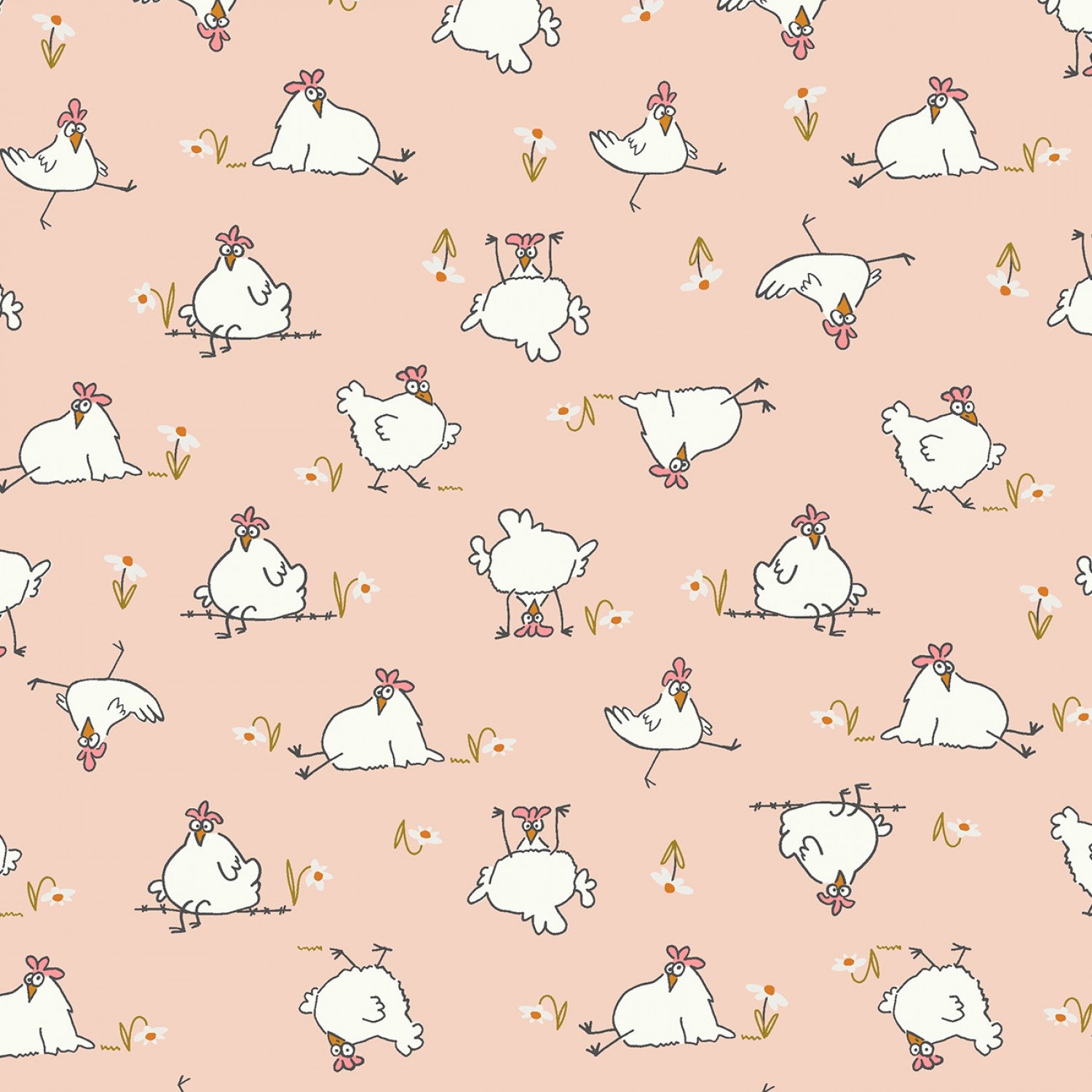 Cluck Cluck Bloom by Teresa Magnuson Chickens Coral Y3792-38 Cotton Wo ...