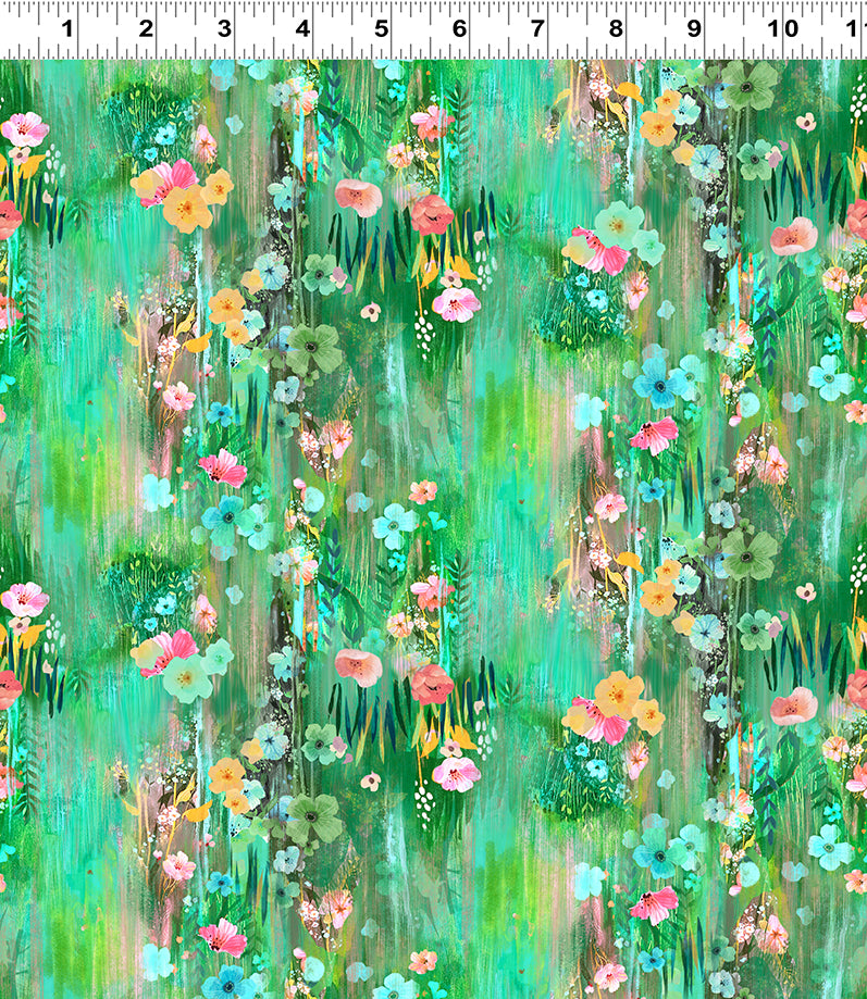 Moments Digital by Kendra Binney Floral Drip Emerald Y3742-107 Cotton ...