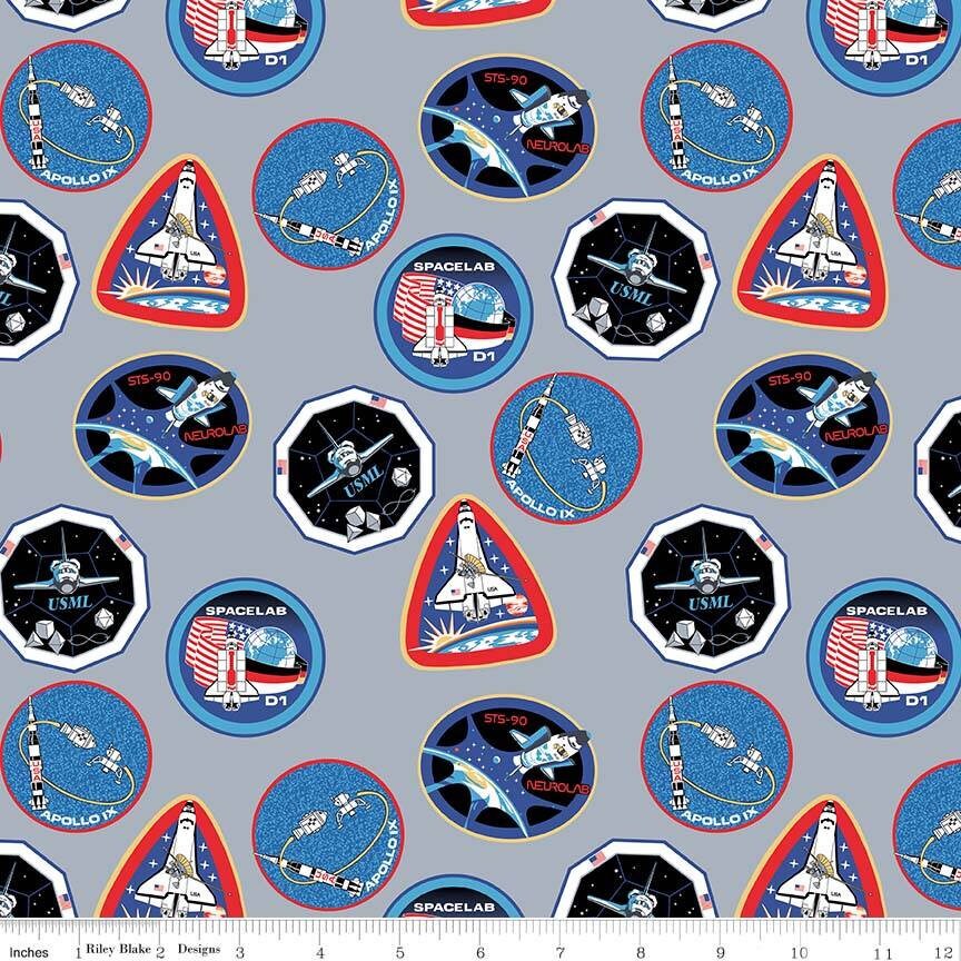 Licensed NASA Out of This World Patches Gray C7802-Gray Cotton Woven F ...