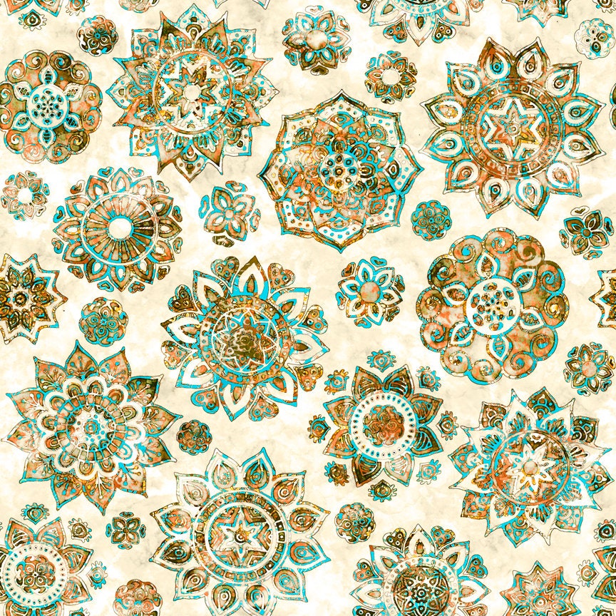 Kashmir Evolution Cream Mandalas 27399E Cotton Woven Fabric – The ...