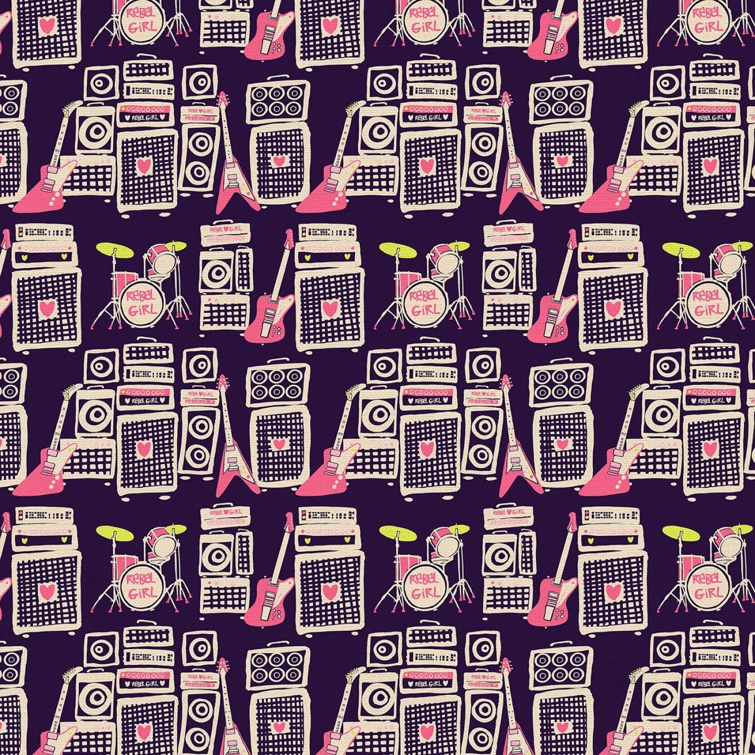 Rebel Girl by Lysa Flower Sound Speakers & Guitars Plum/Pink 120-21852 – The Fabric Candy Shoppe