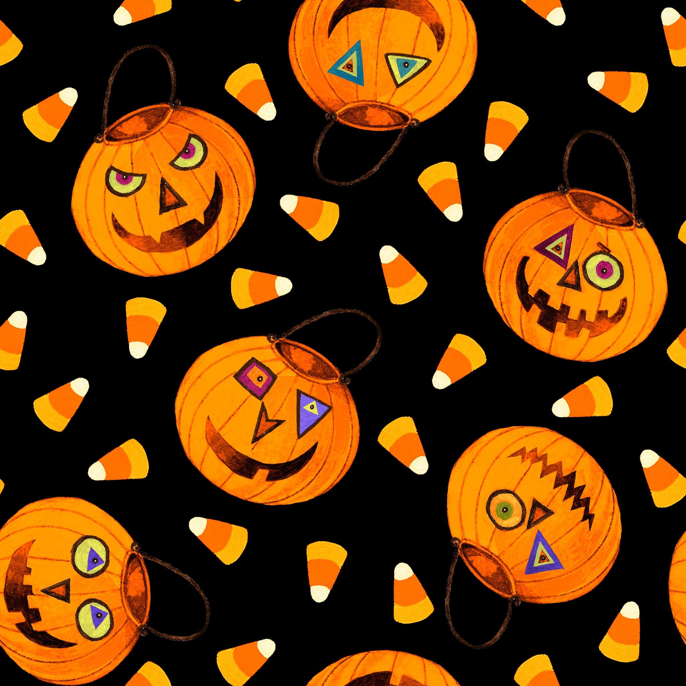 Witchful Thinking by David Galchutt Pumpkins Black 1537-99 Cotton Wove ...
