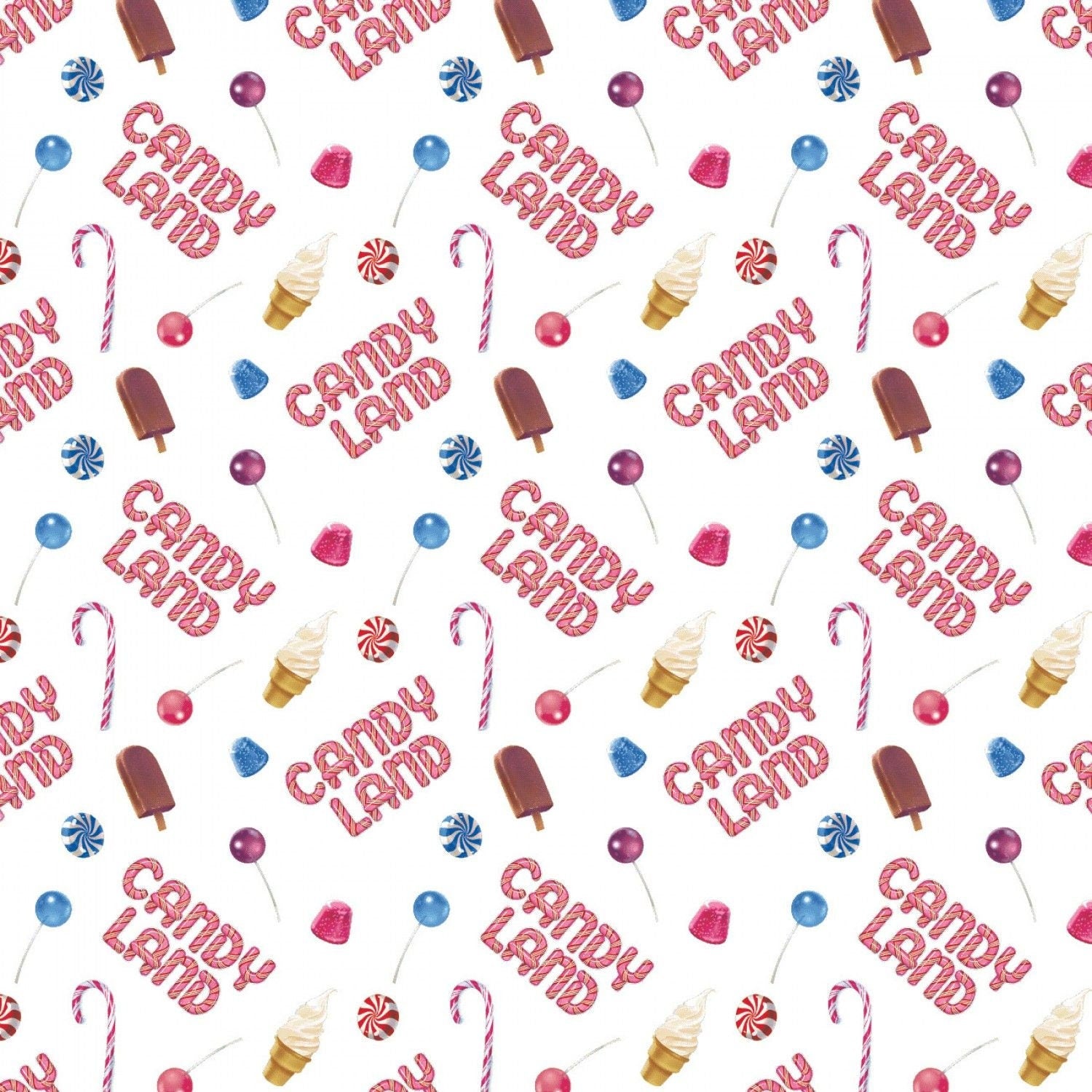 Licensed Hasbro Gaming 2 Candy Land Treats White 95070303-1 Cotton Wov ...