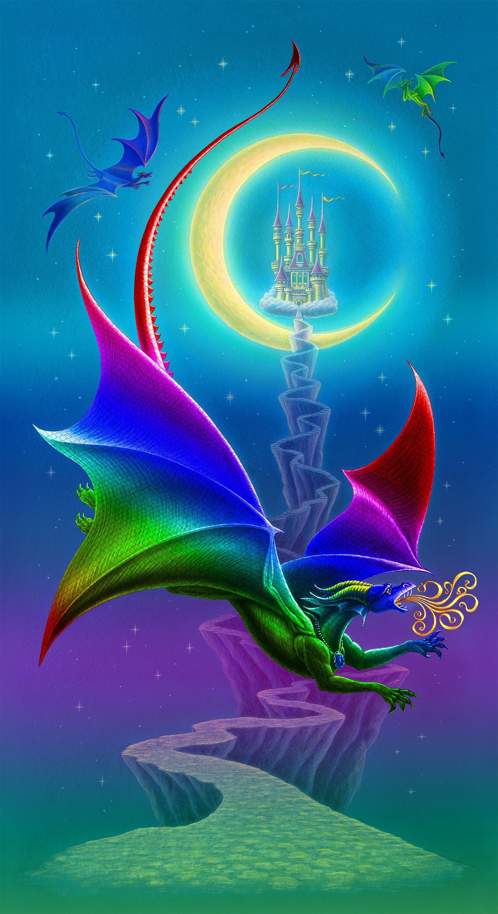 Rainbow Dragon by Sue Ellen Brown 24" Panel Dragon Cyan 5850P-76 Digit ...