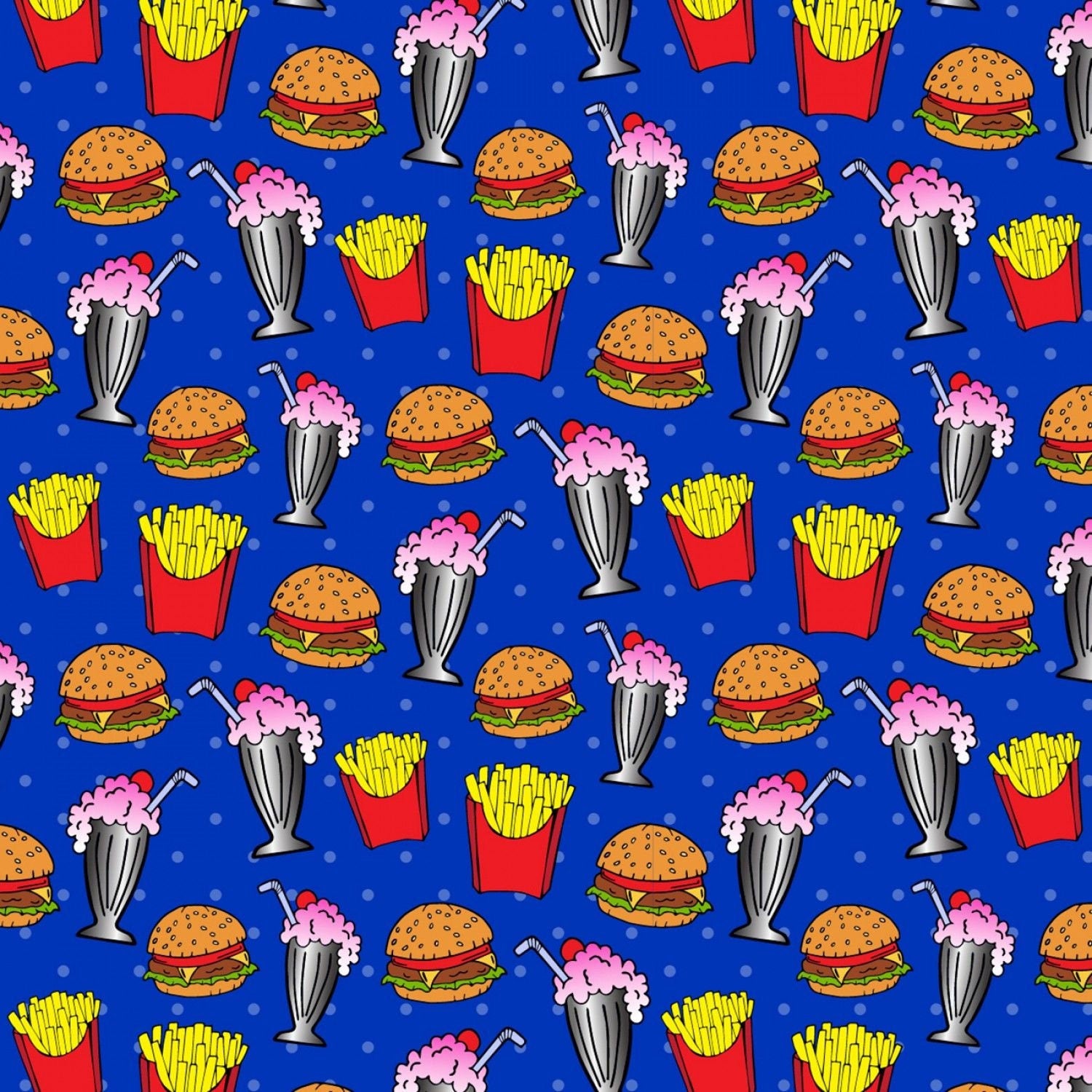 Design by Corey Paige Burgers, Fries & Milkshakes Blue 10409-X Cotton ...