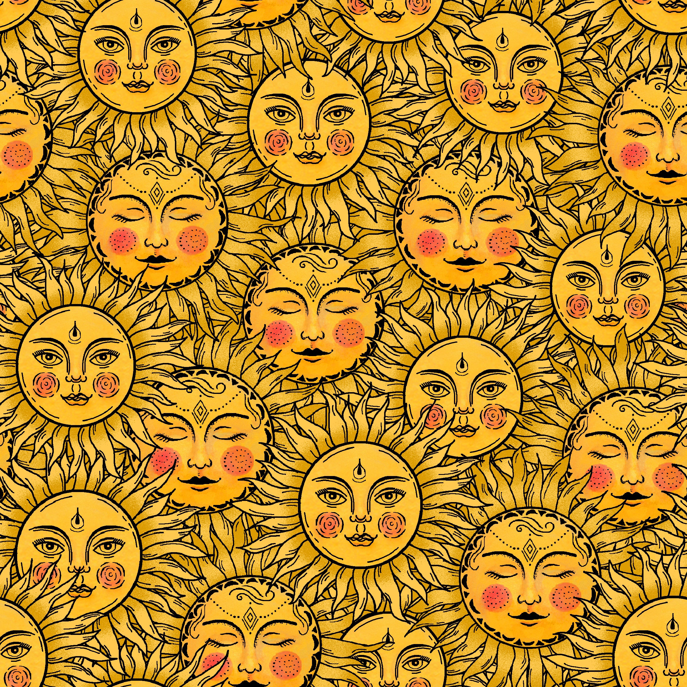 Celestial Galaxy by Color Pop Studio Sun Faces Yellow 3281-44 Cotton W ...