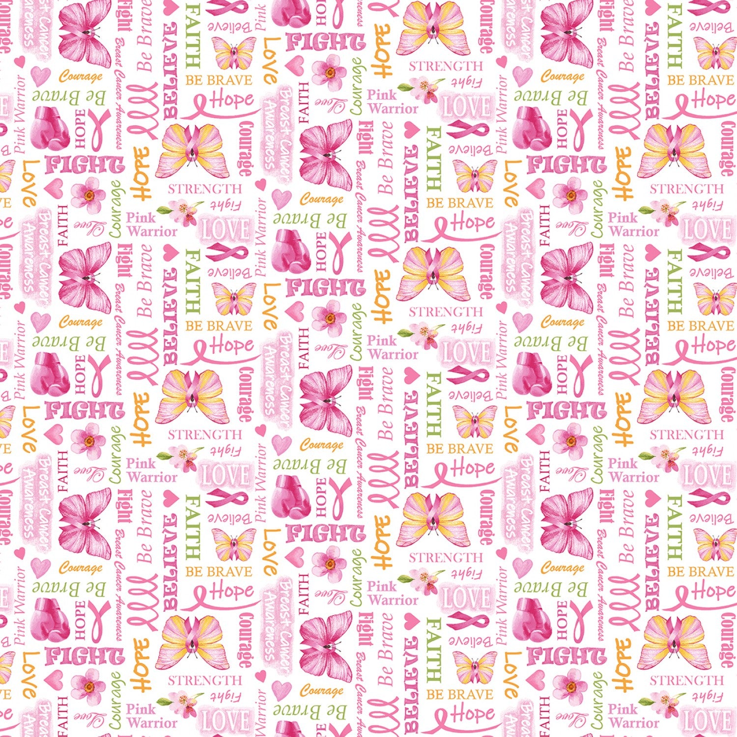A Pink Celebration by Lilac Bee Designs Word Print White 7307-02 Cotto ...